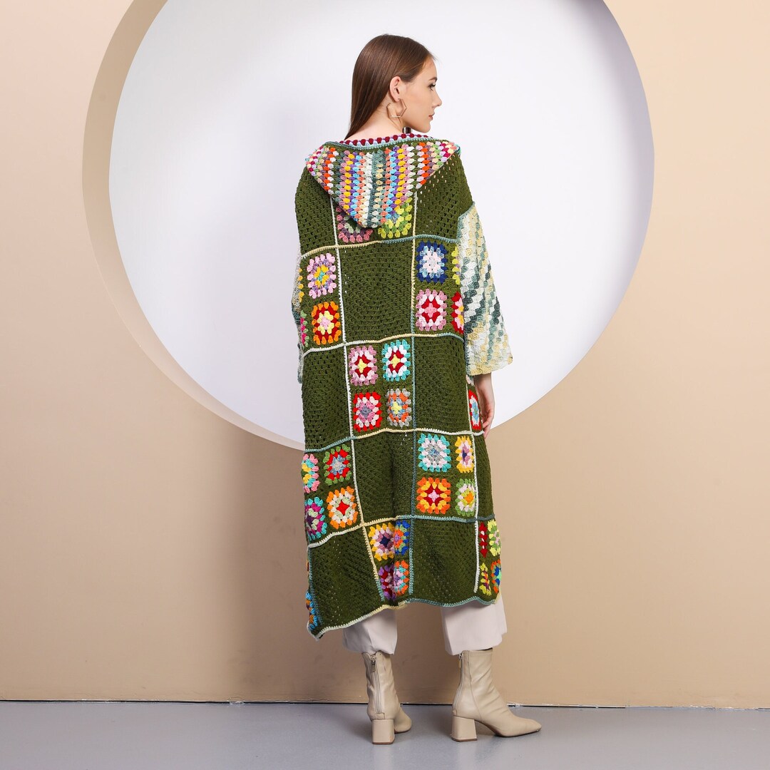 Green Crochet Cardigan, Patchwork Jacket, Crochet Cardigan Women ...