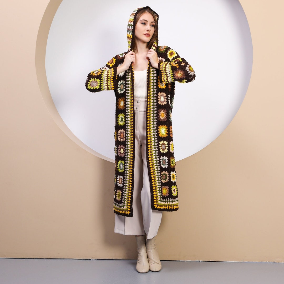 Brown Crochet Cardigan Crochet Cardigan Women Granny Square - Etsy