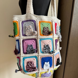 Knitted Cat Bags, Cat Design Purse, Cat Shopping Bag, Crochet Shoulder ...