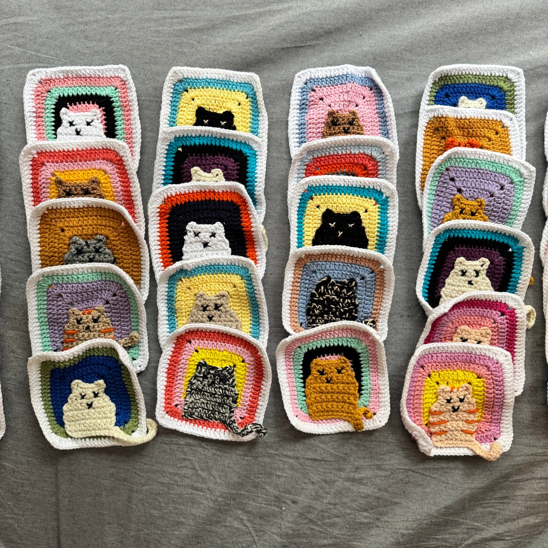 Colorful Cat Pattern Knitting Motif, Knitted Cat Many Cats Square ...