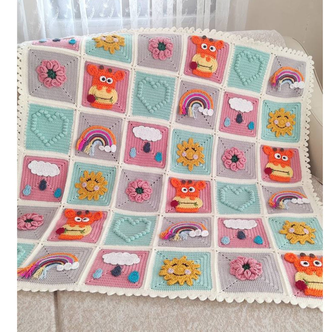 Crochet Giraffe Baby Blanket, Knitted Rainbow Blanket, Crochet Baby ...