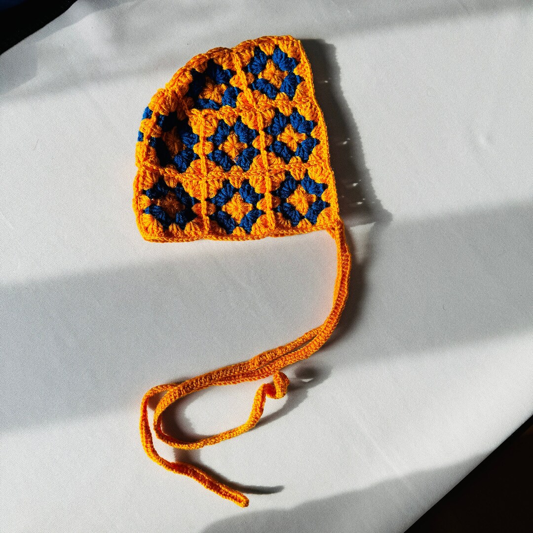 Orange Knitted Bonnet, Knit Tie Bonnet, Colorful Winter Hat, 5 ...