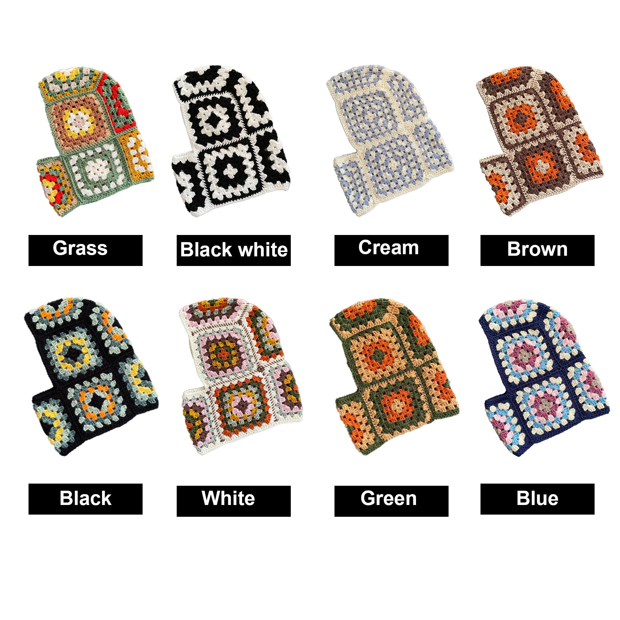Granny Square Balaclava, 8 Different Colors Knit Balaclava, Crochet ...