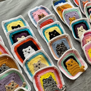 Colorful Cat Pattern Knitting Motif, Knitted Cat Many Cats Square ...