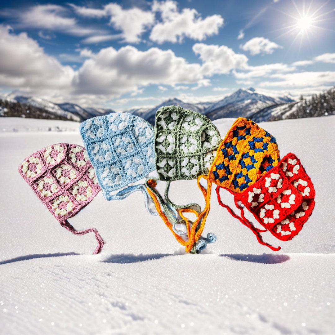 Colorful Knit Tie Bonnet, Crochet Bonnet, 5 Different Colors Bonnet ...