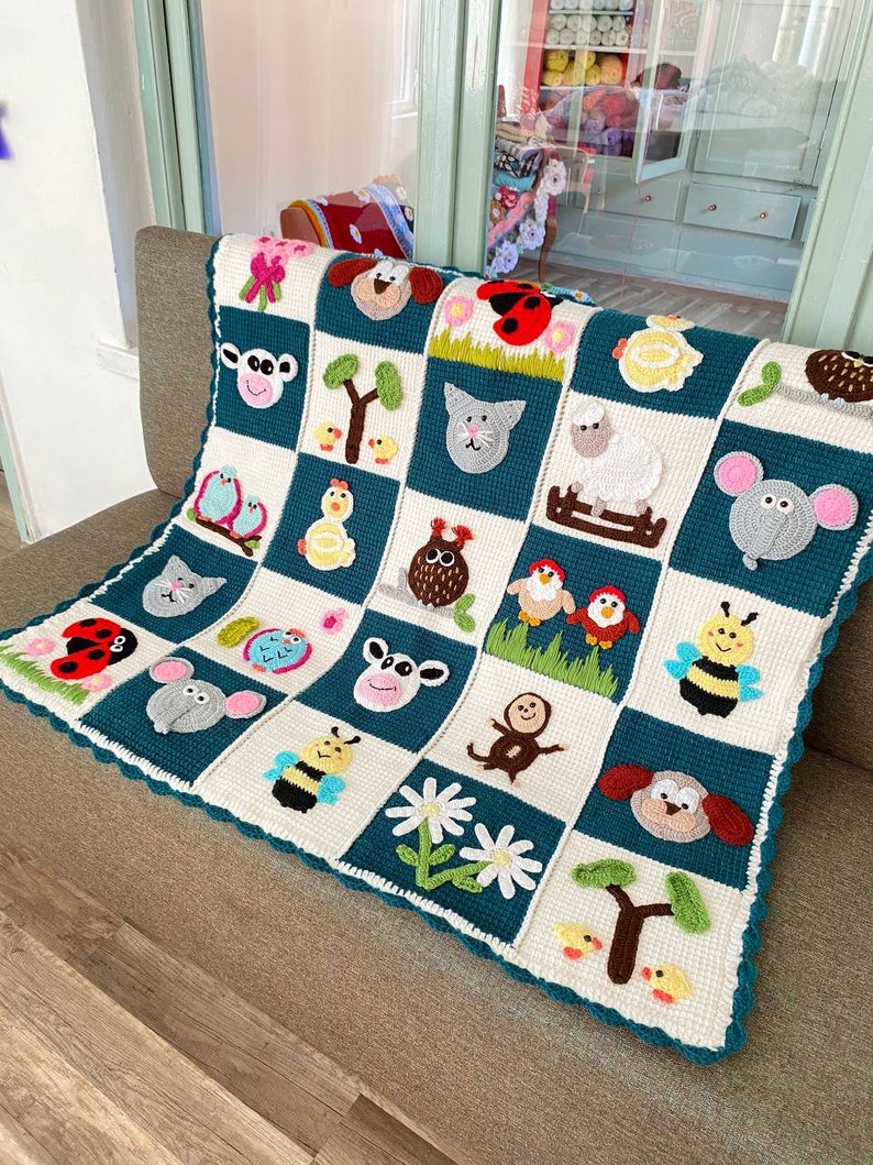 Knit Animal Newborn Blanket, Crochet Baby Blanket, Knit Safari Zoo ...