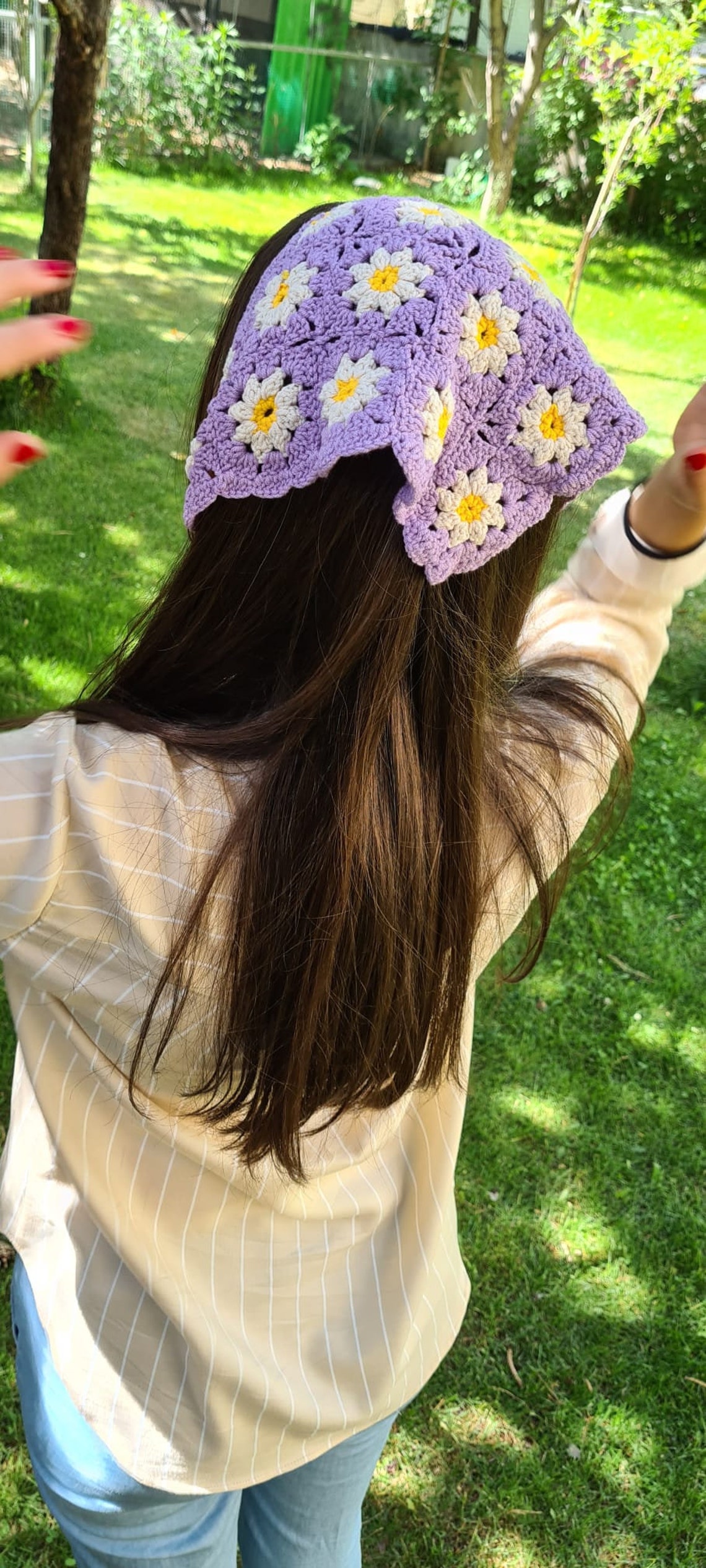 Daisy Crochet Bandana Purple, Beach Bandana, Sport Head Kerchief ...