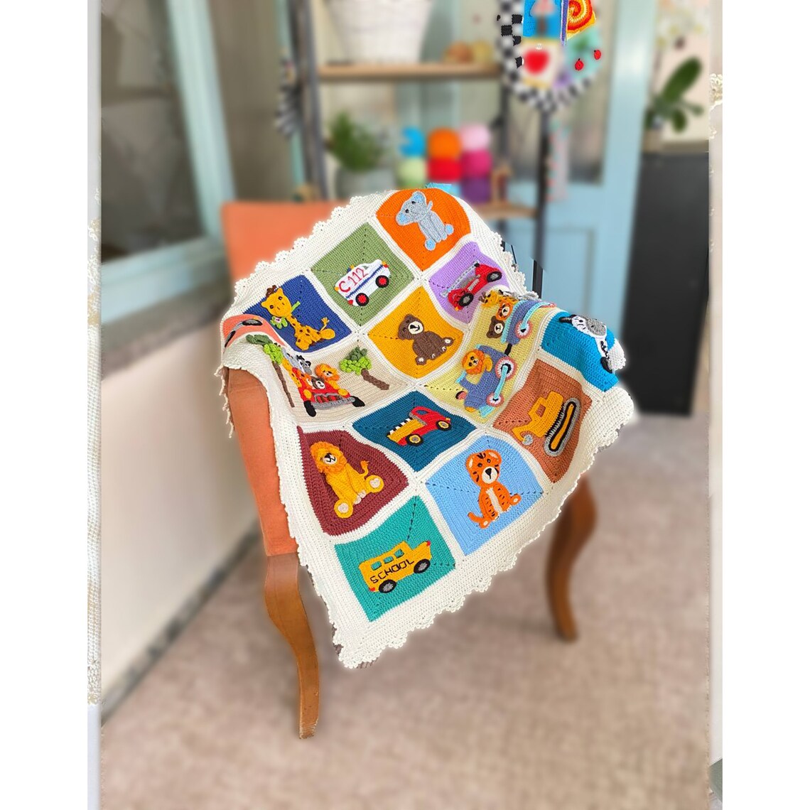 Crochet Animal Baby Blanket, Knit Safari Zoo Animals, Colorful Knit ...