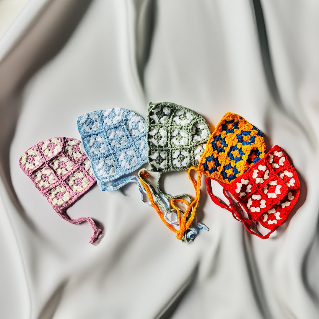 Crochet Bonnet, 5 Different Colors Bonnet, Granny Square Bonnet ...