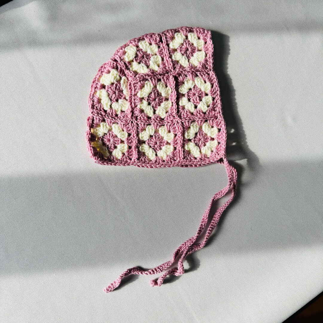 Pink Knitted Bonnet, Hand Knitted Adult Bow Tie Bonnet, Handmade Pink ...