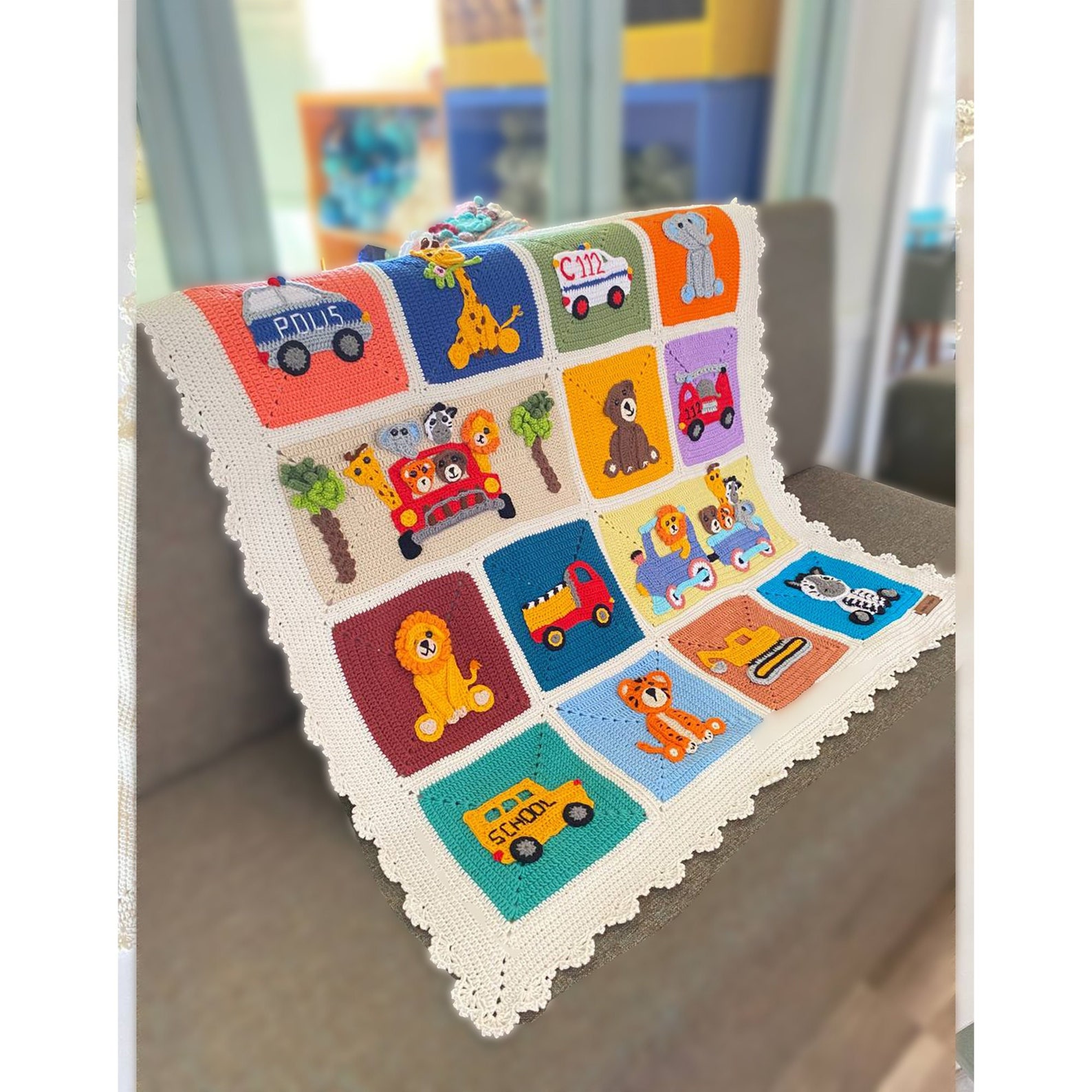 Crochet Animal Baby Blanket, Knit Safari Zoo Animals, Colorful Knit ...