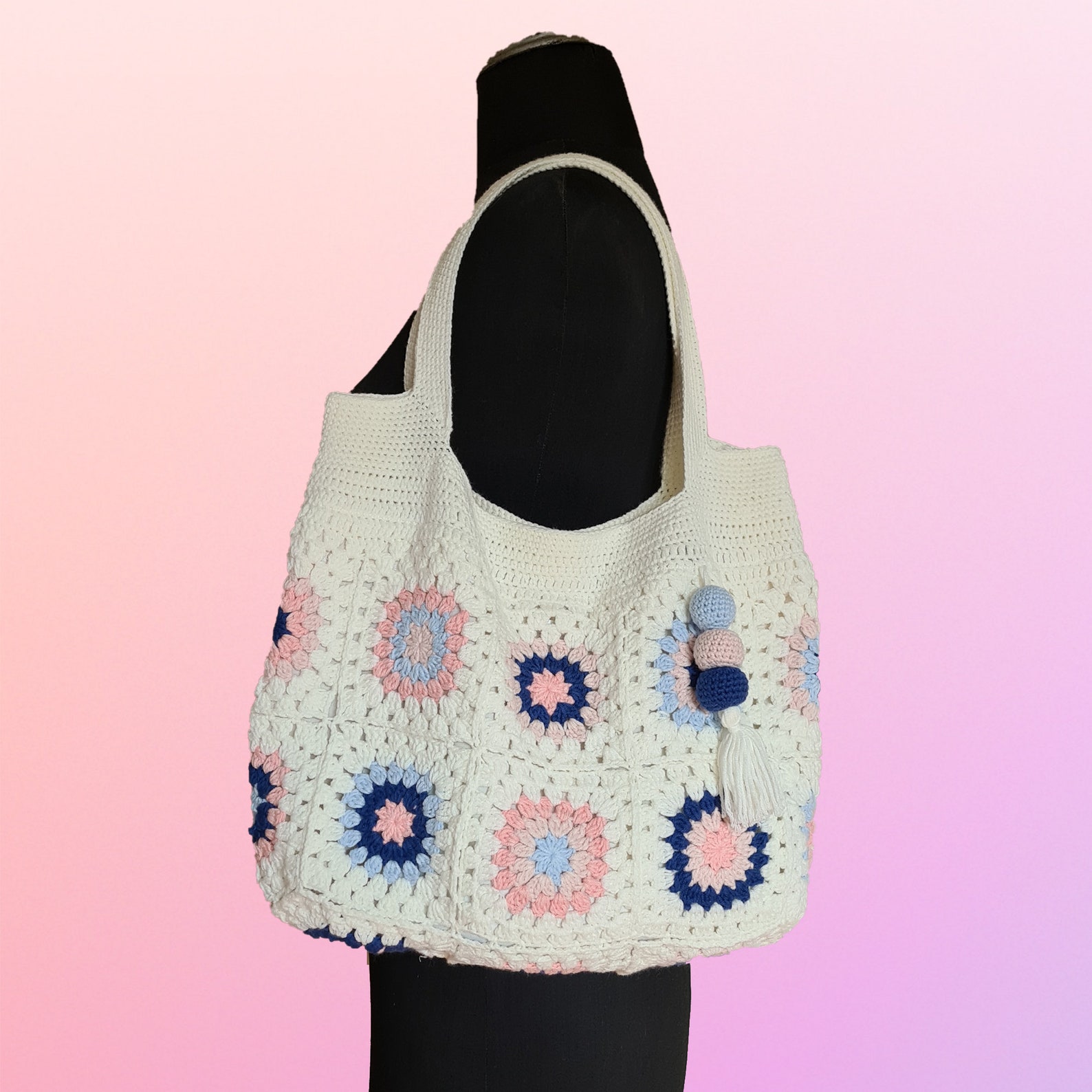Crochet Mini Bag Shoulder Tote Bag Granny Square Knit Bag - Etsy