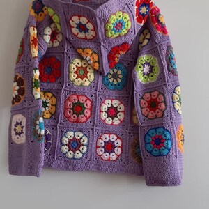 African Flowers Lilac Jacket, Knitted Floral Patchwork Jacket, Knitted ...