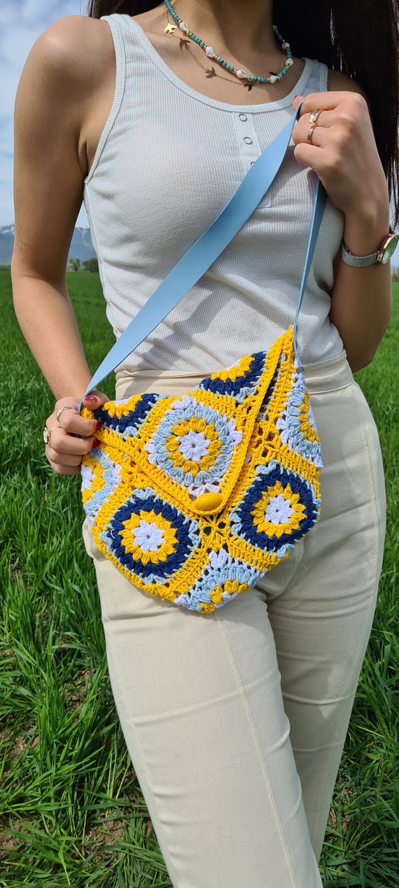 Yellow Crochet Mini Bag Granny Square Tote Bag Boho Bag - Etsy