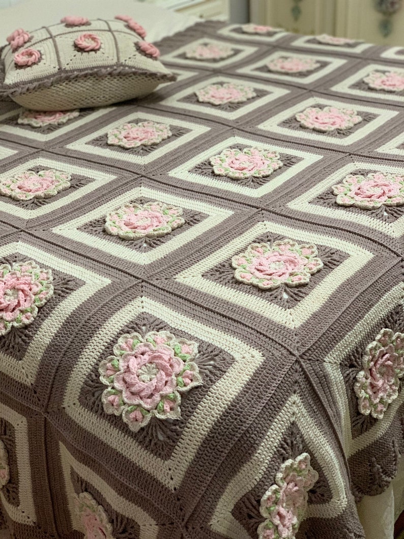 65" 105" Crochet Afghan Bedspread Throw, Daisy Knitted Sofa Blanket ...