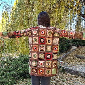 Brown Crochet Cardigan, Patchwork Jacket, Knitted Cardigan Women ...