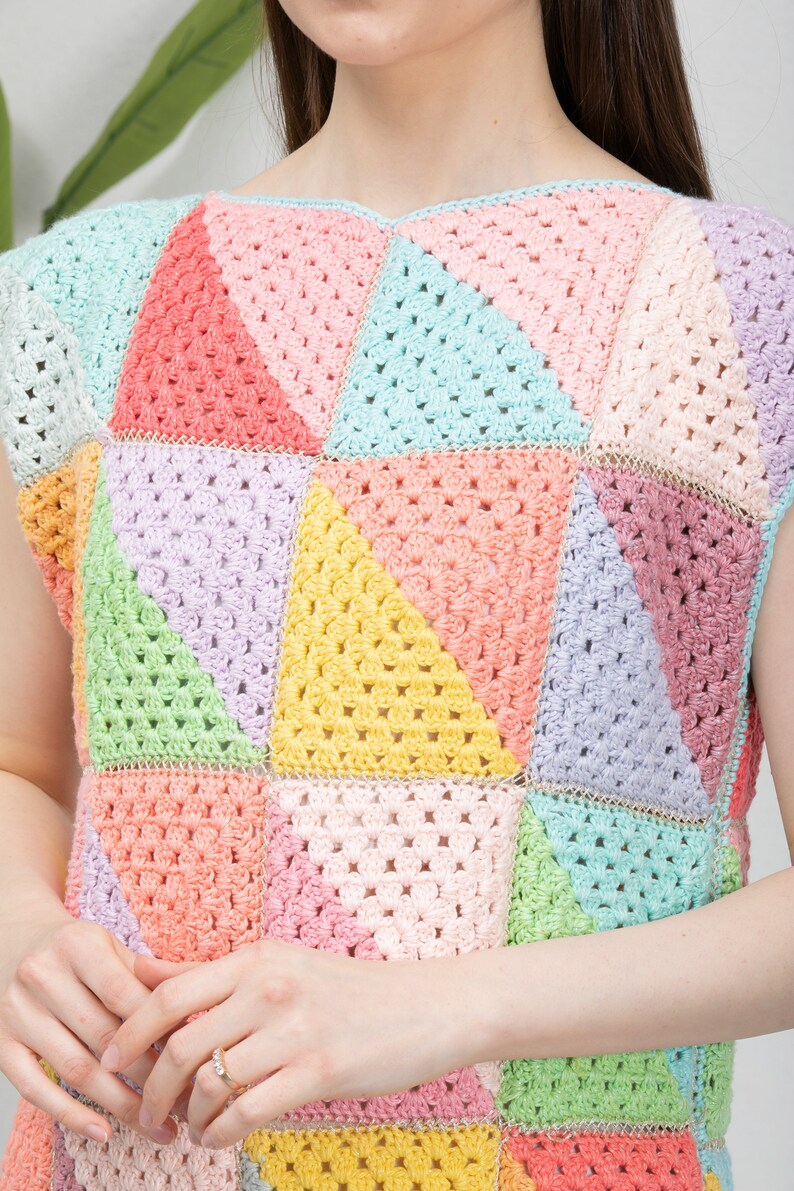 Colorful Patchwork Long Woman Dress, Knitted Tank Dress Crochet ...