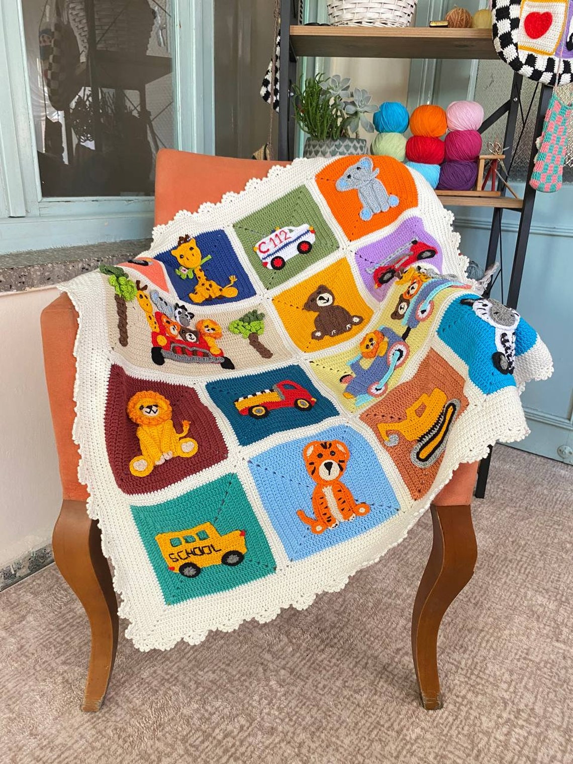 Crochet Animal Baby Blanket, Knit Safari Zoo Animals, Colorful Knit ...