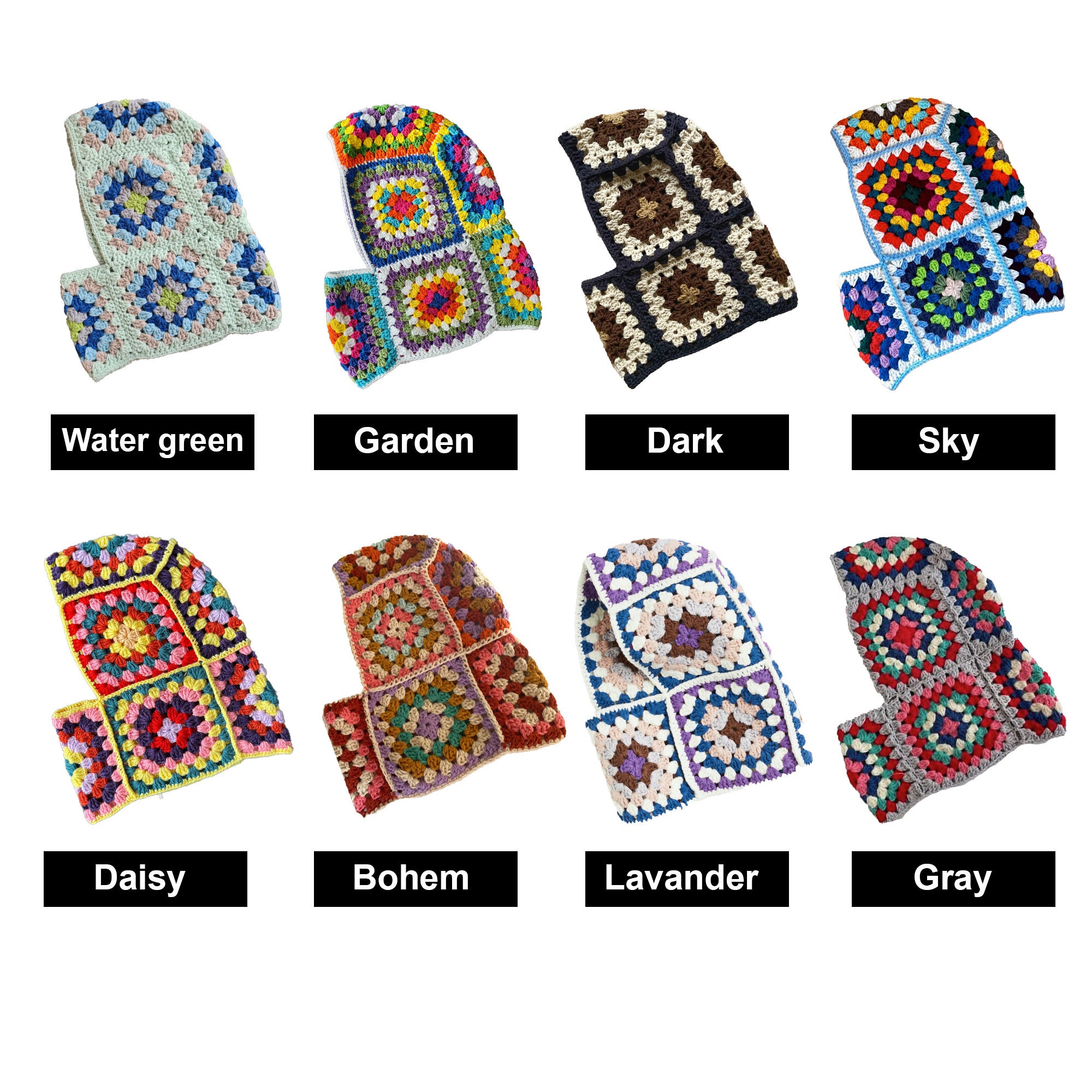 Granny Square Balaclava, 8 Different Colors Knit Balaclava, Crochet ...