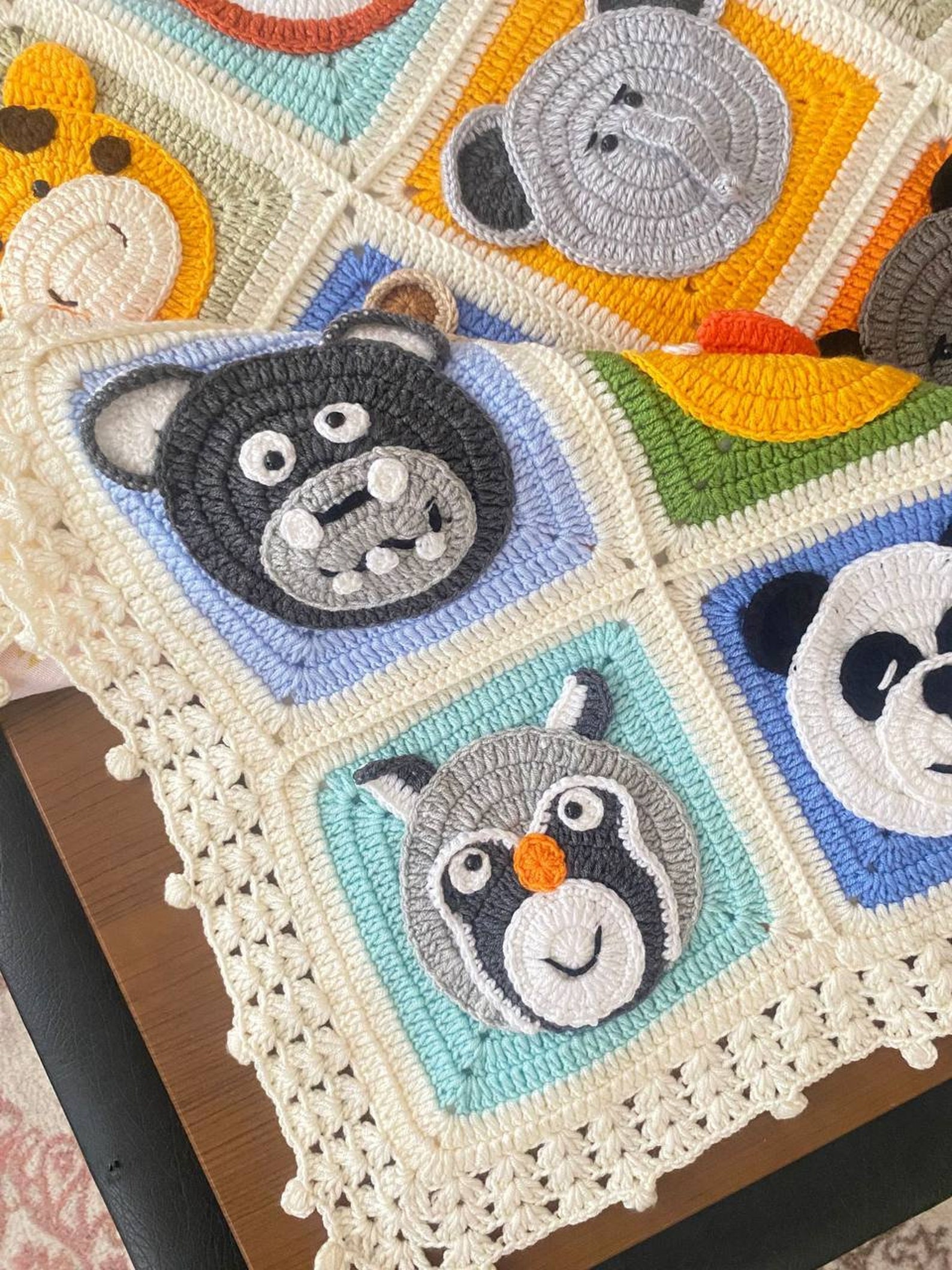 36"x36" Knitted Baby Blanket, Crochet Newborn Blanket, Knit Animal ...