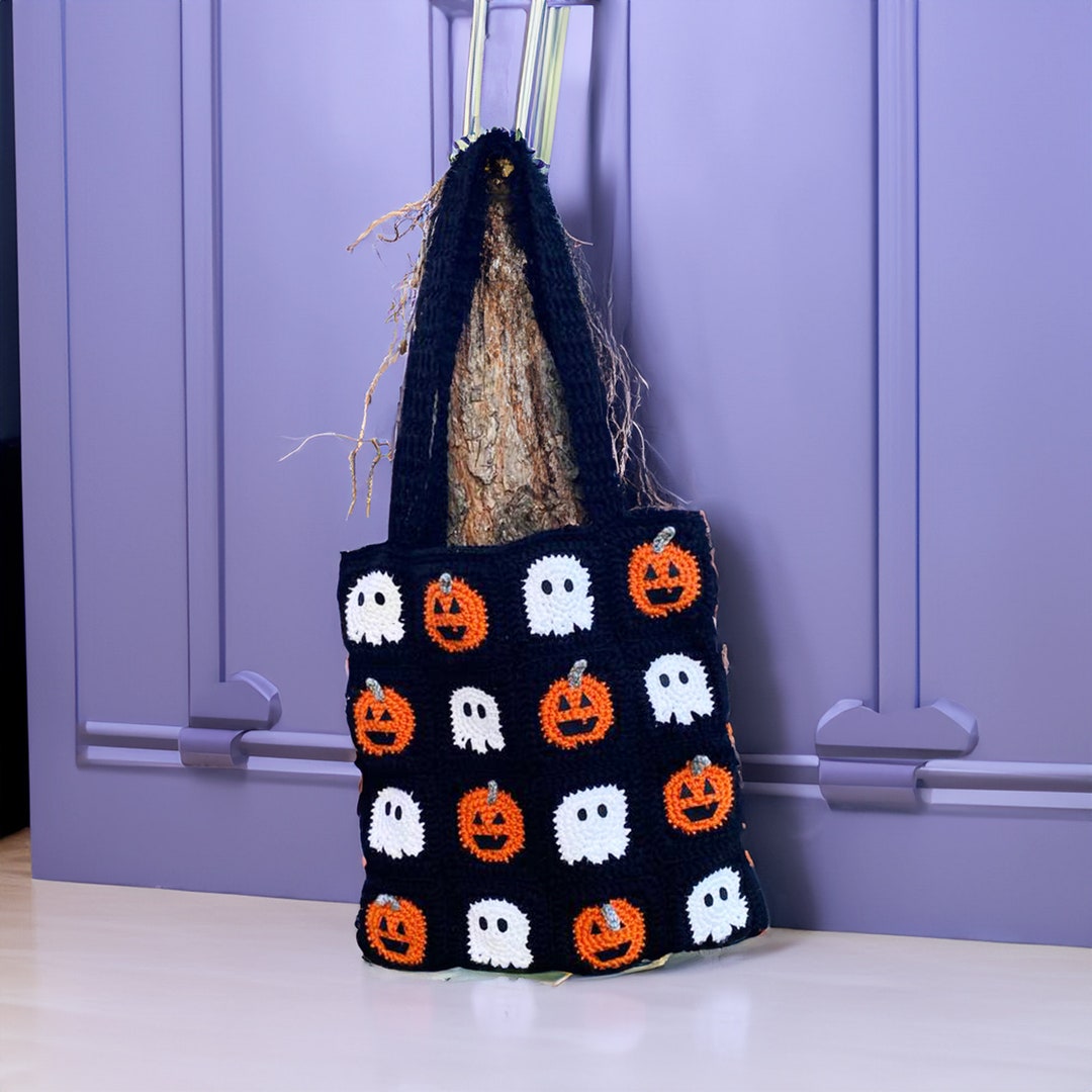 Knitted Halloween Bag, Crochet Halloween Purse, Orange Knitted Purse ...