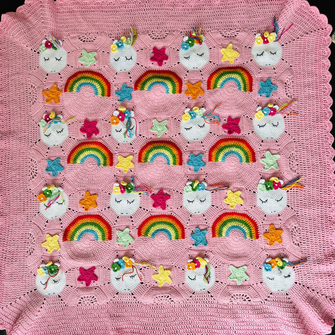 Pink Crochet Unicorn Baby Blanket, Knit Unicorn Newborn Blanket ...