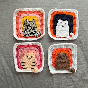 Colorful Cat Pattern Knitting Motif, Knitted Cat Many Cats Square ...