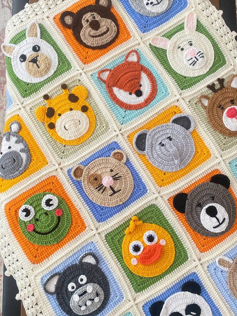 36"x36" Knitted Baby Blanket, Crochet Newborn Blanket, Knit Animal ...