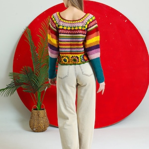 Colorful Daisy Knit Sweater, Crochet Floral Sweater, Crochet Flowers ...