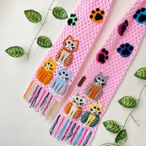 Cats Crochet Women Scarf, Knitted Pastel Color Retro Scarf, Crochet ...