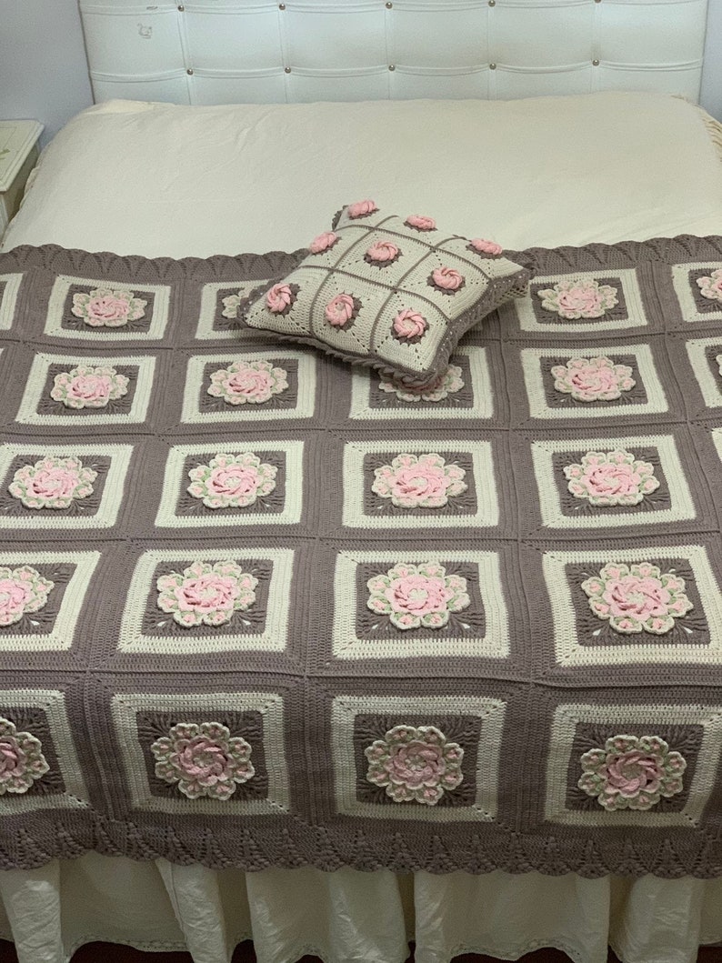 65" 105" Crochet Afghan Bedspread Throw, Daisy Knitted Sofa Blanket ...