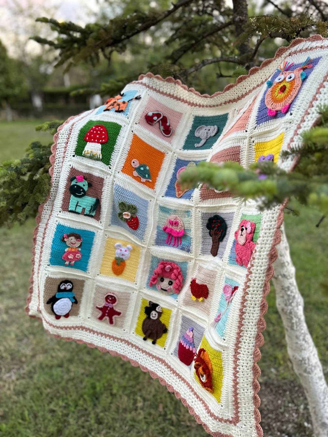 Crochet Baby Blanket, Knit Animals Blanket, Colorful Knit Baby Blanket ...