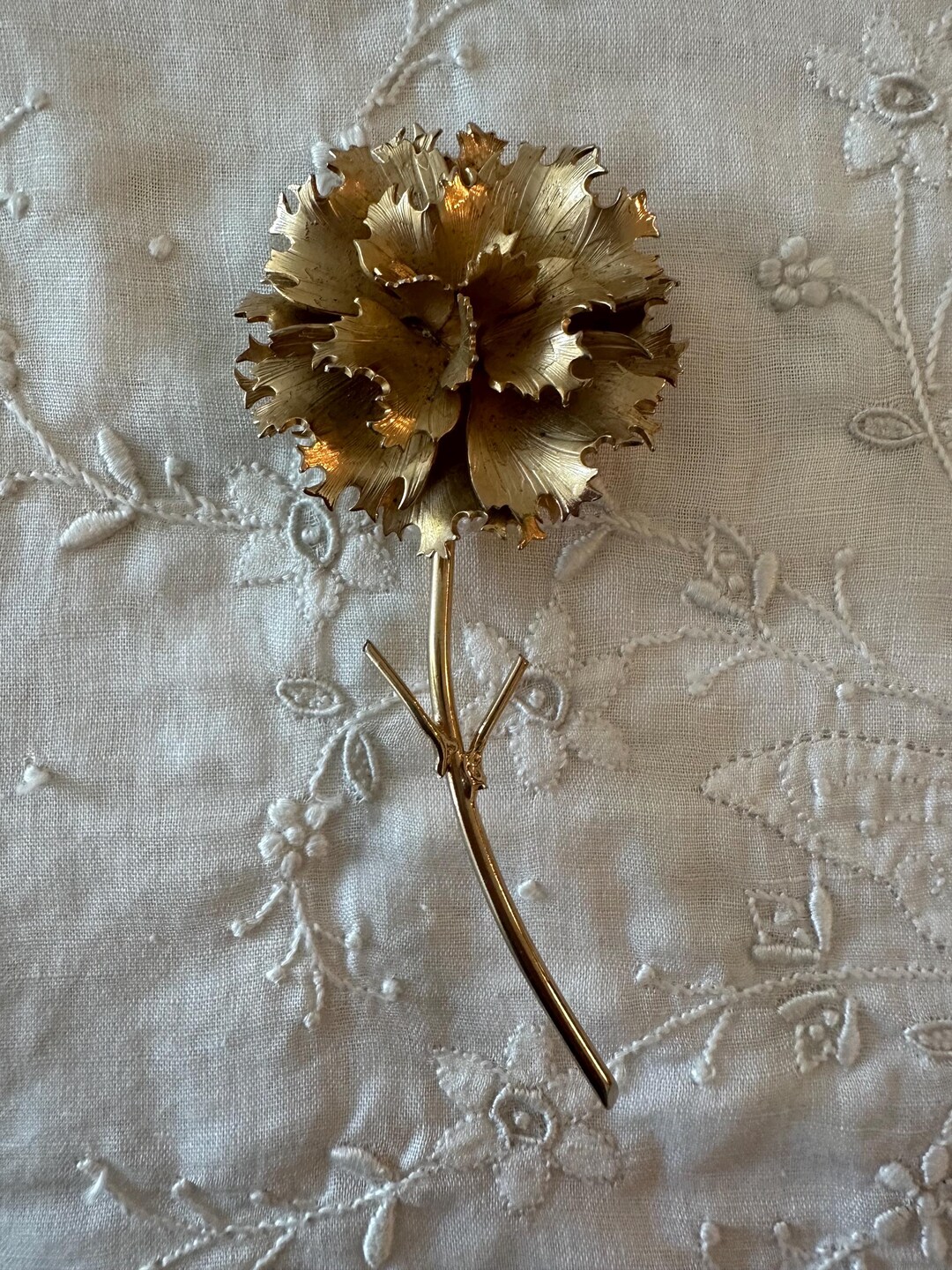Vintage Giovanni Carnation Flower Pin/brooch, Almost 3.5” Inches, Gold ...