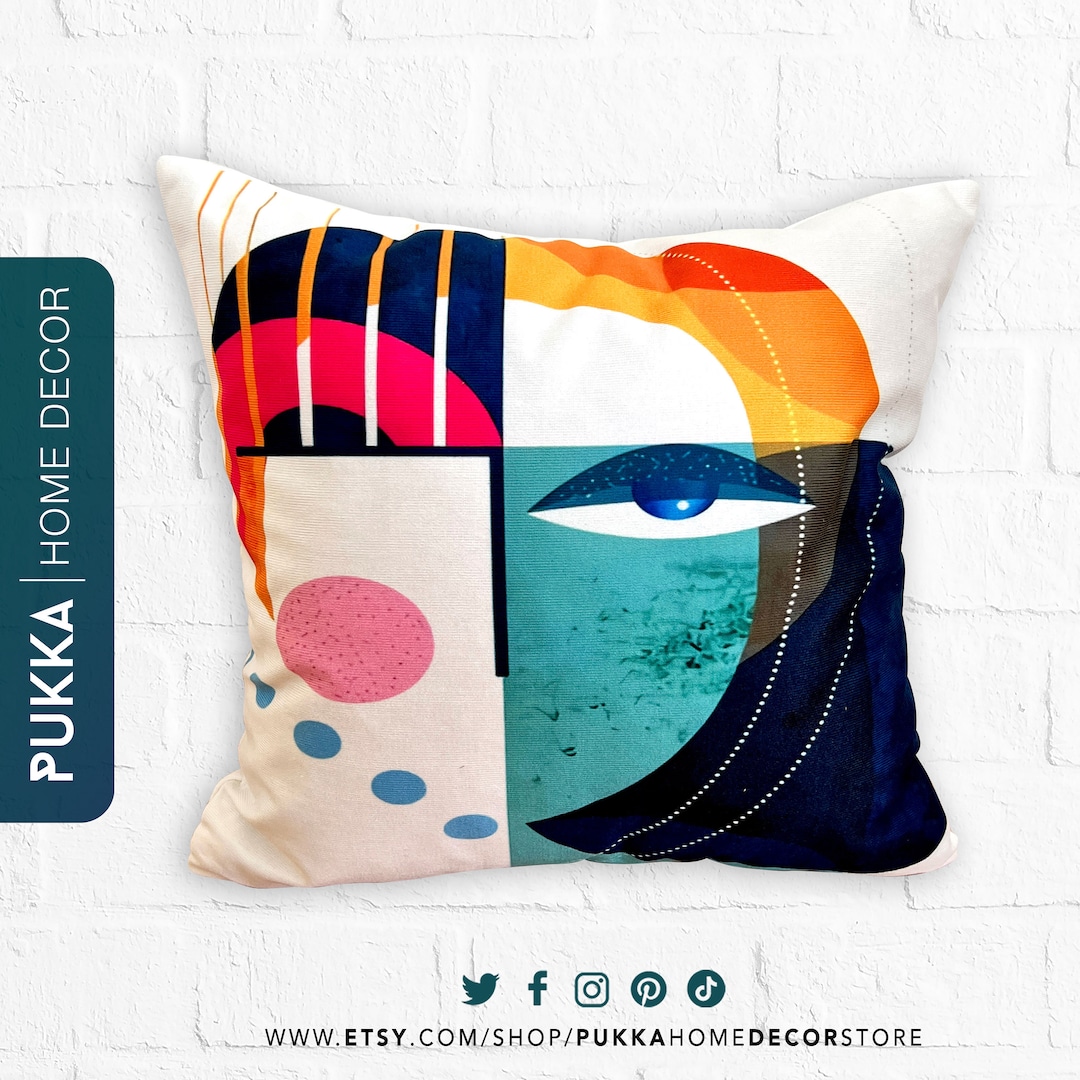 Human Faces Pillow Cover, Abstract Art Cushion, Digital Print Abstract ...