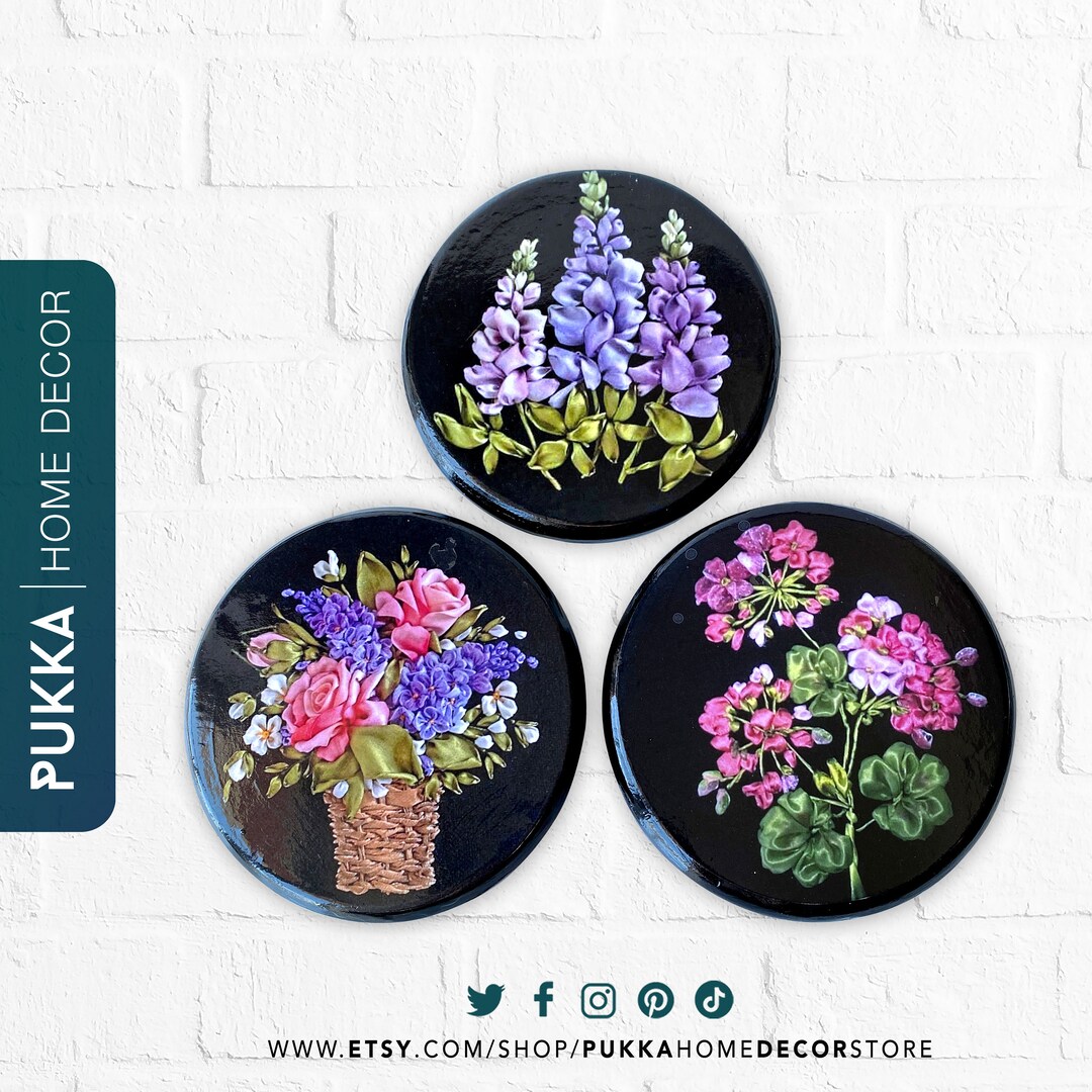 Flower Ceramic Wall Plate Set of 3, Spring Decorative Plates, Ceramic ...