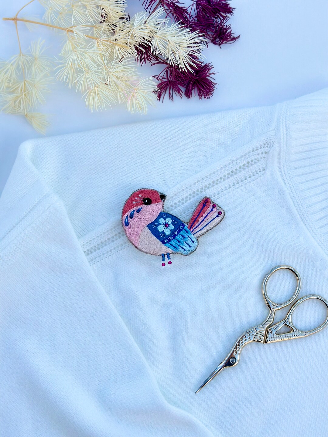 Broche brodée oiseau broderie main broche pour femme art - Etsy France