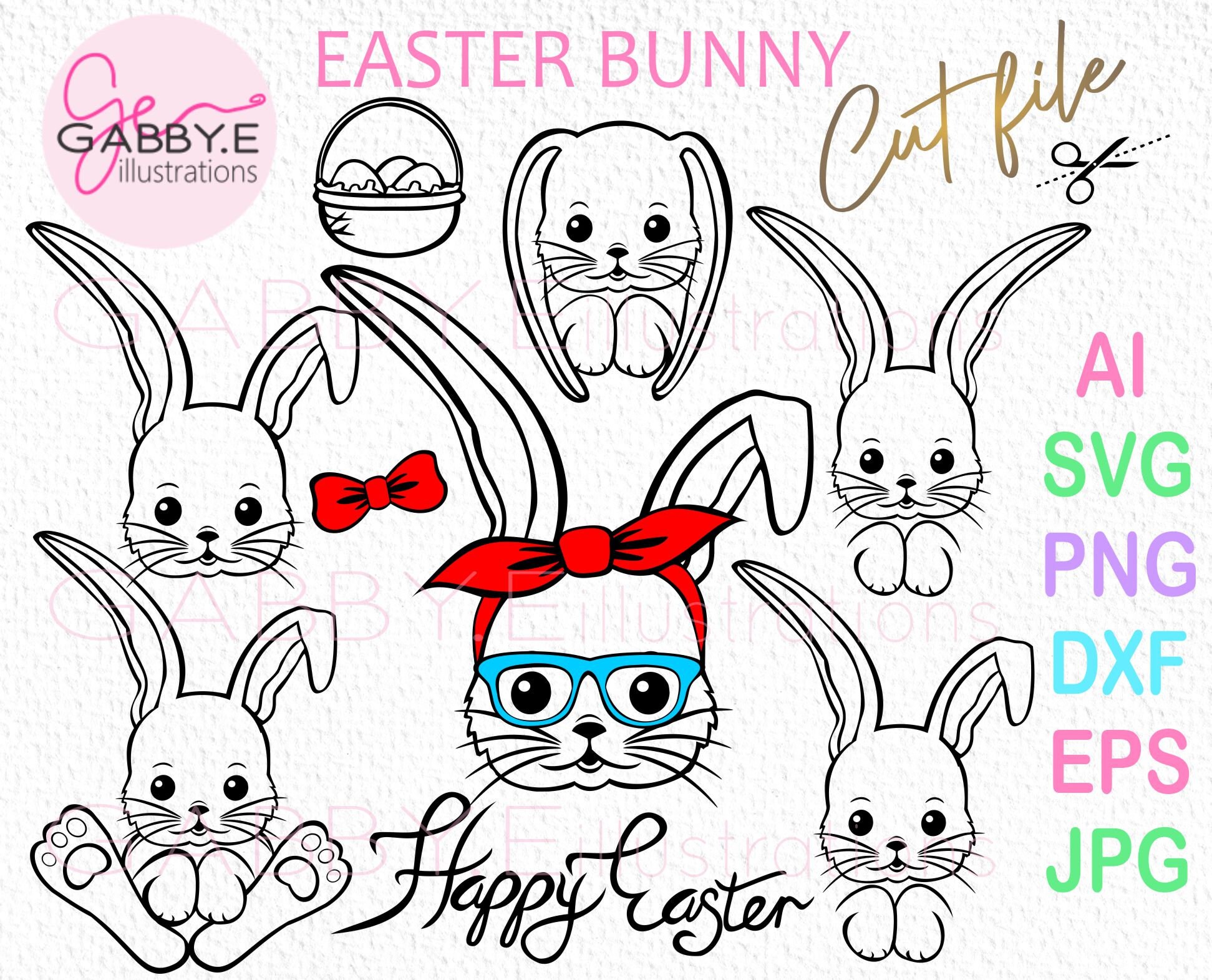 Easter Bunny SVG Cut File Bundle-happy Easter Svg-easter Bunny Face Svg ...