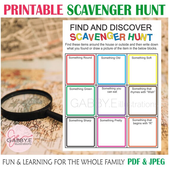 Find and Discover Scavenger Hunt Printable Game-educational | Etsy