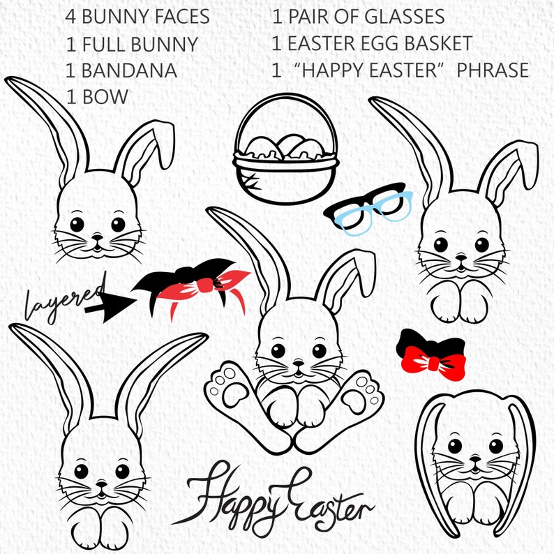 Easter Bunny SVG Cut File Bundle-happy Easter Svg-easter Bunny Face Svg ...