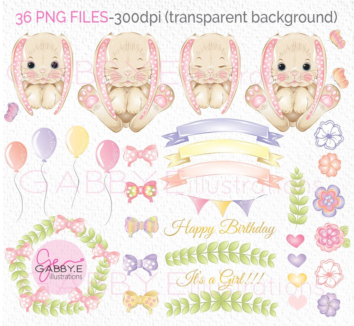 Bunny Png-bunny Clipart-cute Animals Clipart-baby Girl - Etsy