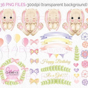 Bunny Png-bunny Clipart-cute Animals Clipart-baby Girl - Etsy