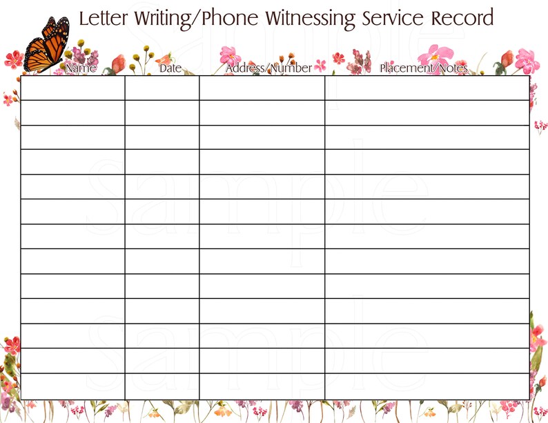 JW Letter Writing JW Service Record JW Printable - Etsy