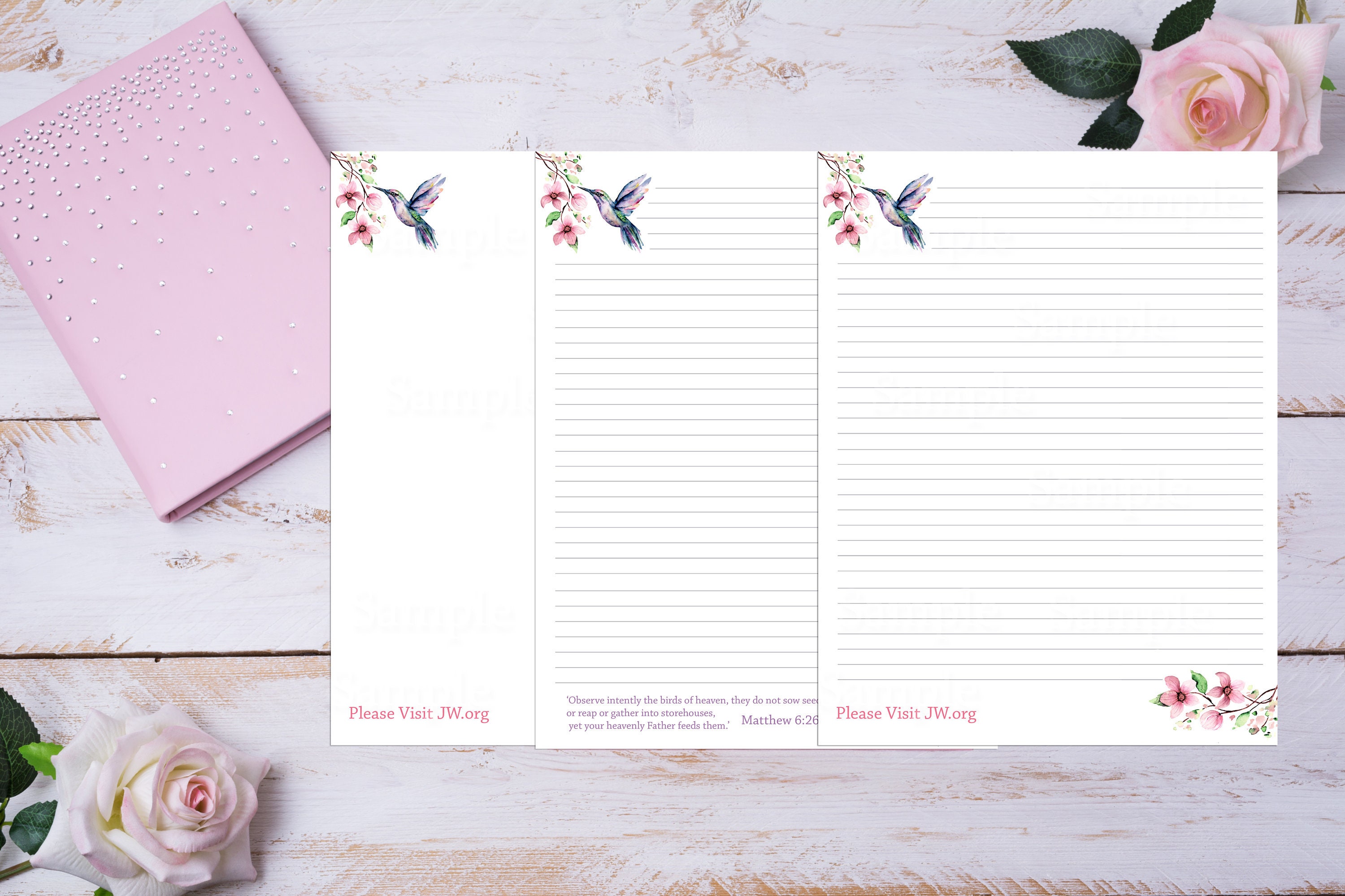 Hummingbirds Writing Paper Printable Stationary Lined and Blank Letter ...