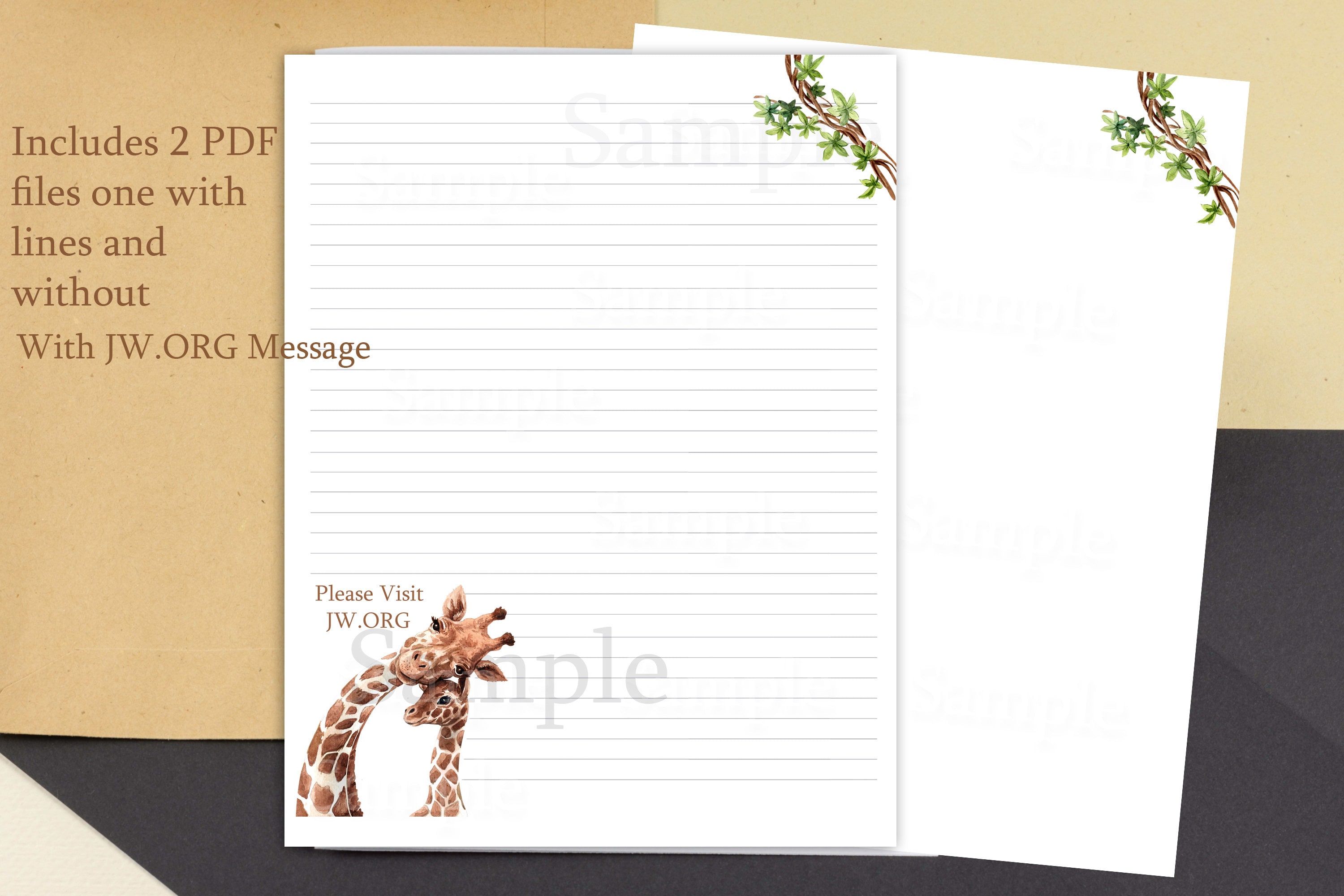 JW Letter Writing Stationery Digital download Two Giraffe | Etsy