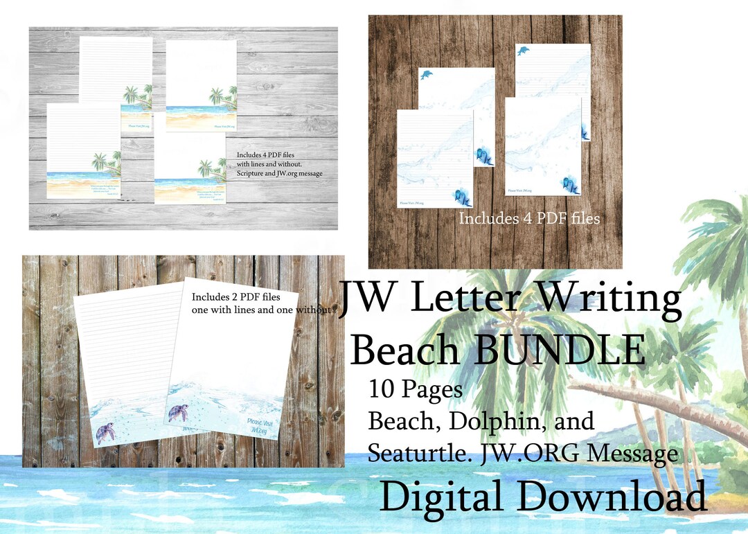 BUNDLE JW Letter Writing, Beach Theme Bundle, Beach Scene, Seaturtle ...