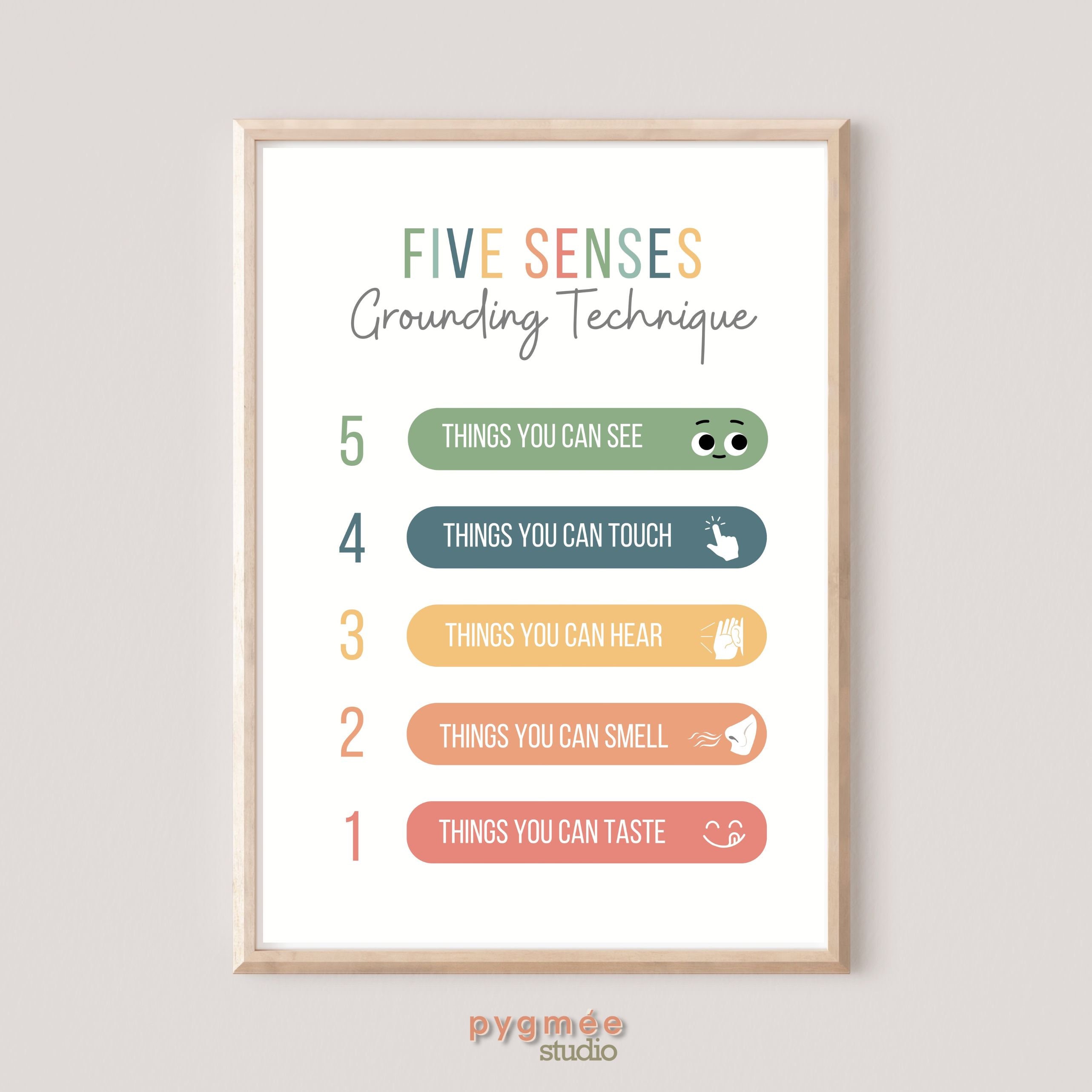 Five Senses Grounding Techniques Poster | Calm Corner Wall Art | Kids ...