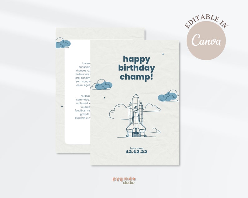 Rocket Greeting Card Template | Digital Birthday Card |editable Custom ...