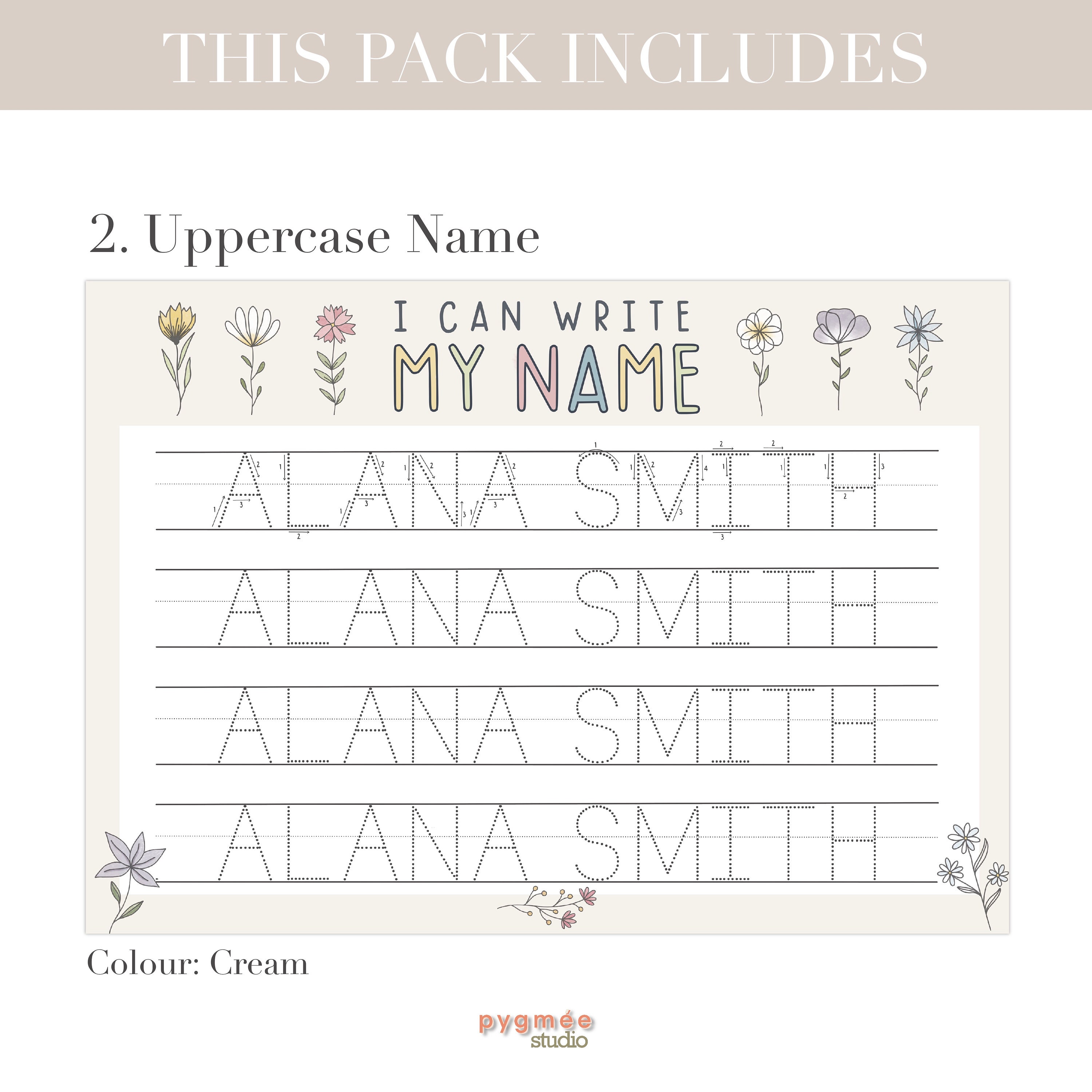 Custom Tracing Worksheet Pack Floral Design Personalised Handwriting ...