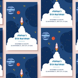 Space Rocket Invitation With Thank You Tag Template | Editable Custom ...