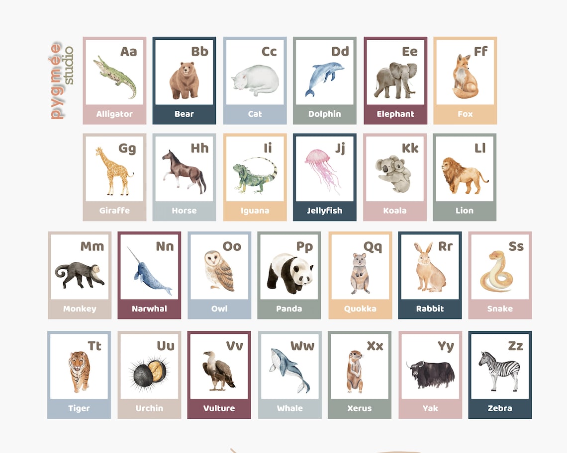 Animal Alphabet Flashcards Flashcards Printable Toddler Preschooler ...